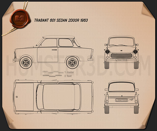 Trabant 601 Sedan 1963 Blueprint - Hum3D