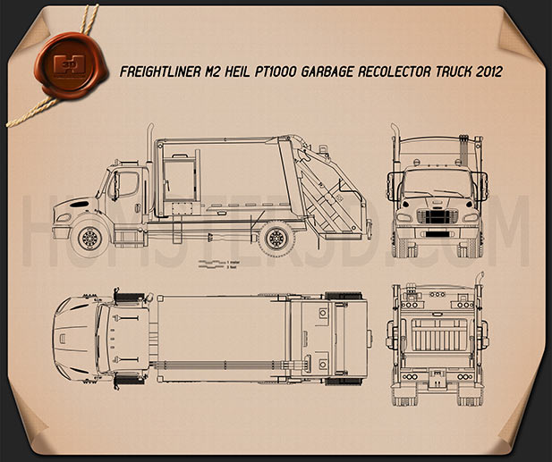 Freightliner M2 Heil PT 1000 Garbage Truck 2012 Blueprint - Hum3D