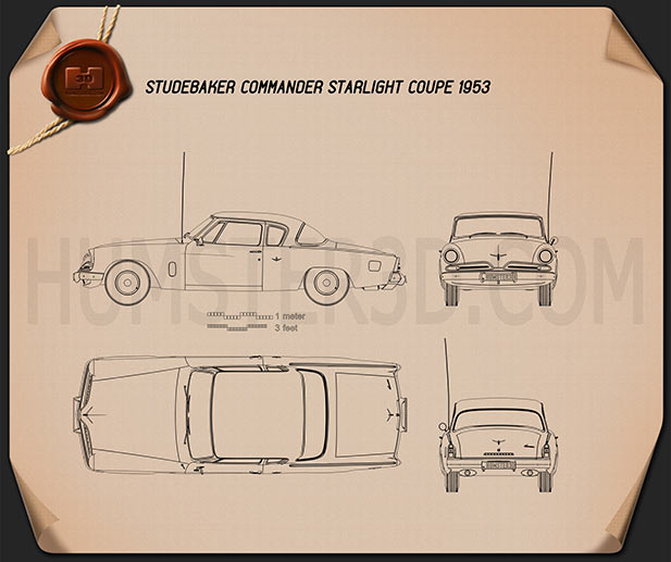 Studebaker Champion (Commander) Starlight Coupe 1953 Blueprint - Hum3D