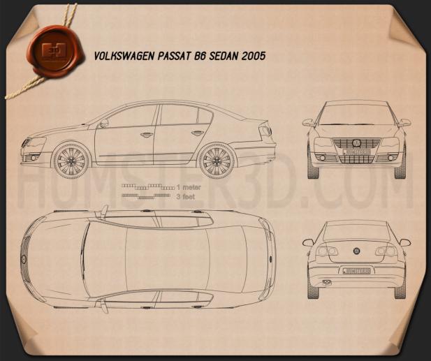 Volkswagen Passat B6 2005 Blueprint - Hum3D