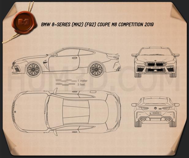 BMW 8 Series (F92) M8 Competition coupe 2019 Blueprint - Hum3D